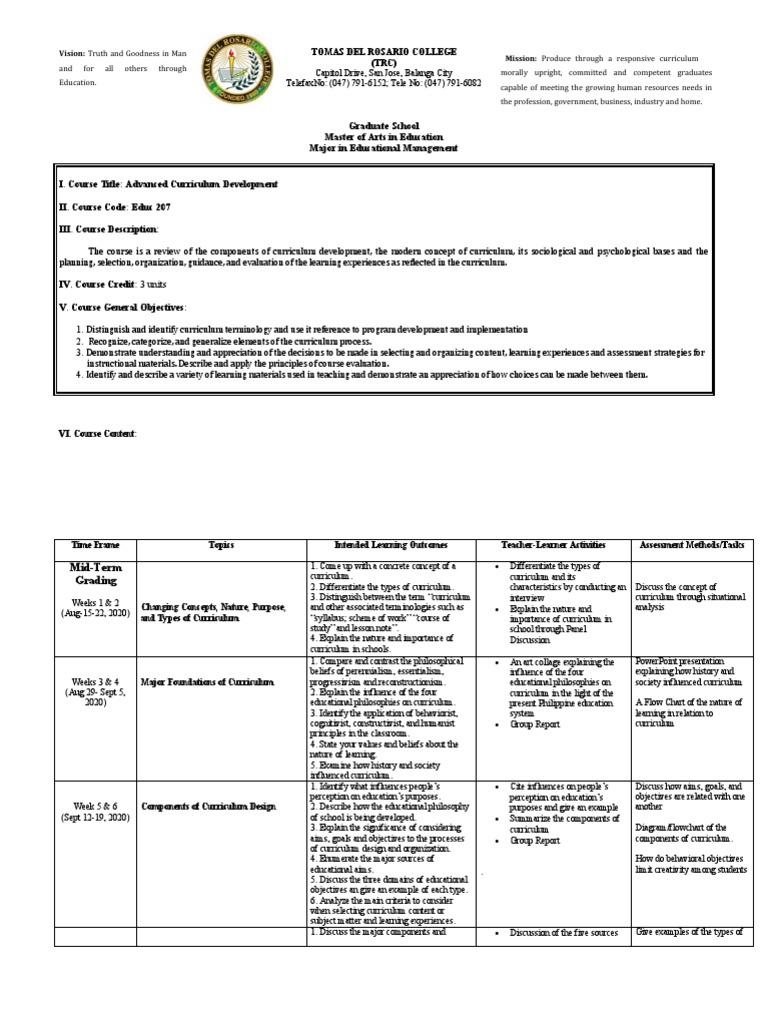 Course Syllabus Advanced Curr Dev | PDF | Curriculum | Philosophy Of ...