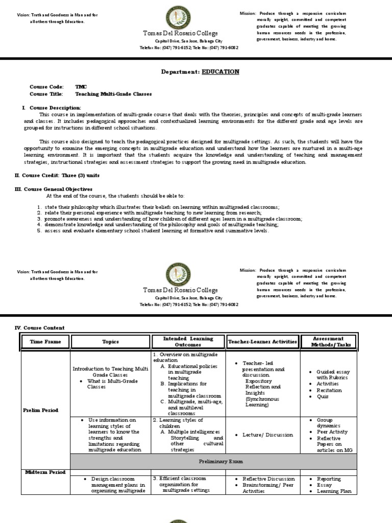 Final Obe-Syllabus Teaching Multigrade Classes | PDF | Pedagogy | Schools