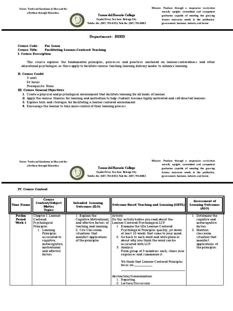 New Syllabus Facilitating Learner-Centered | PDF | Metacognition | Cognitive Development