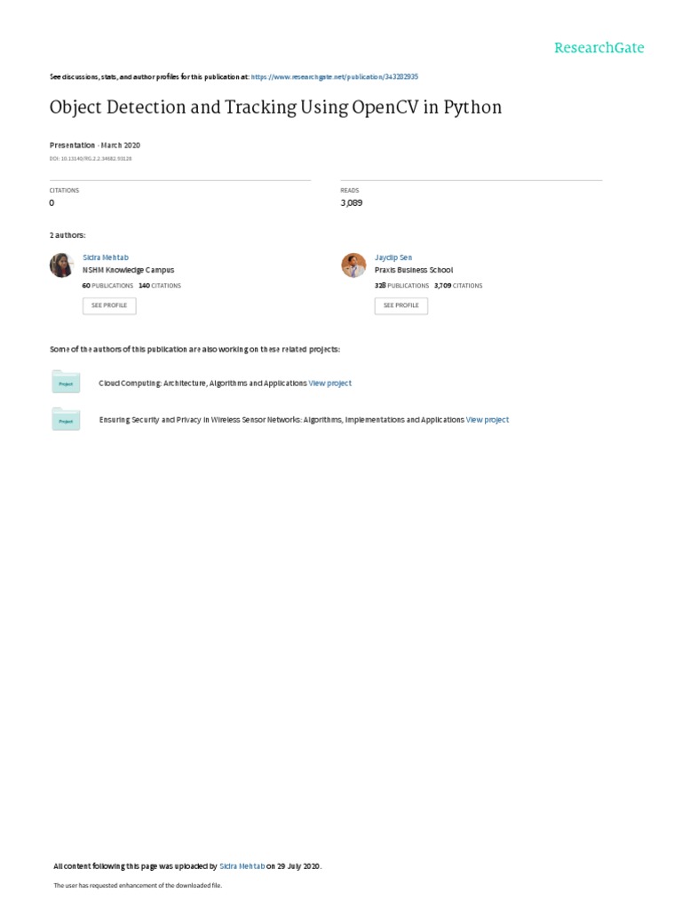Sidra Object Detection and Tracking Not Copyable1 | PDF | Computer Vision | Multidimensional ...