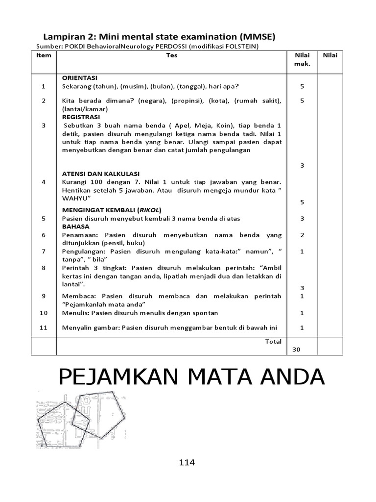 Mini Mental Status Exam (MMSE) | PDF