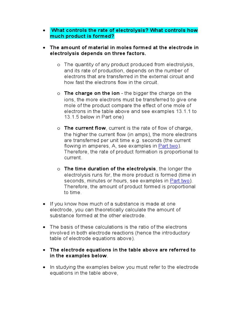 What Controls The Rate of Electrolysis | PDF | Mole (Unit) | Chlorine