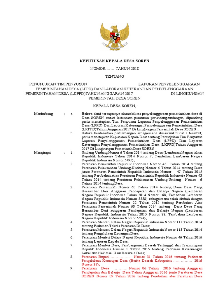 Format Baru SK Pengangkatan Tim Penyusun LPPD & LKPPD Desa | PDF
