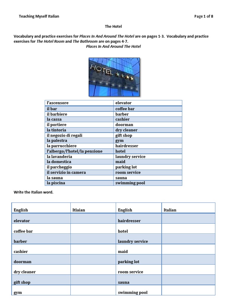 Italian Vocabulary for Hospitality | PDF | Bathing | Nature