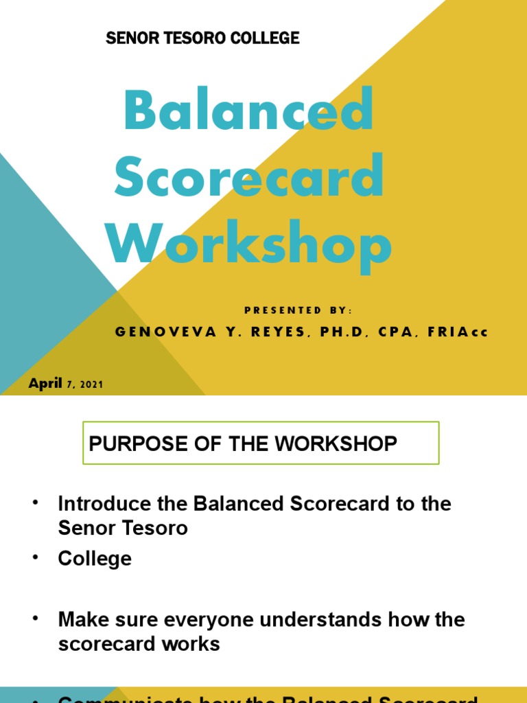 Balanced Scorecard Workshop: Senor Tesoro College | Download Free PDF ...