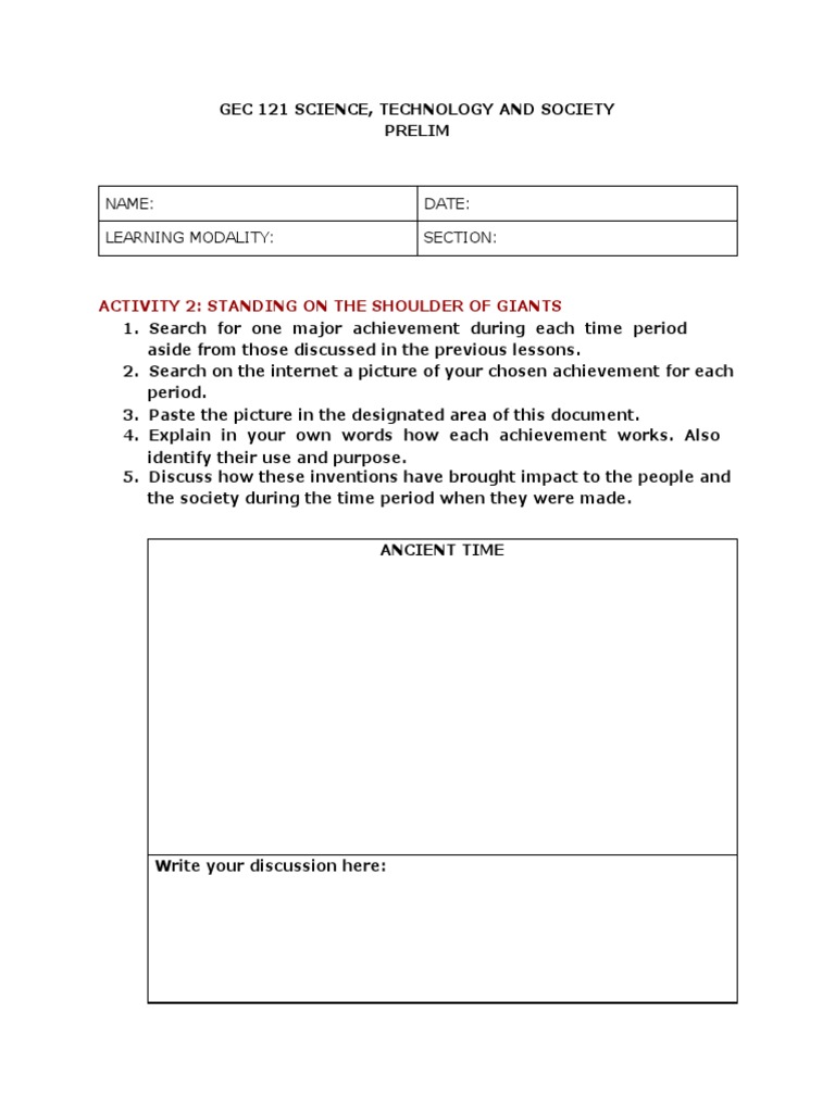 Template - Activity 2 Standing On The Shoulder of Giants | PDF