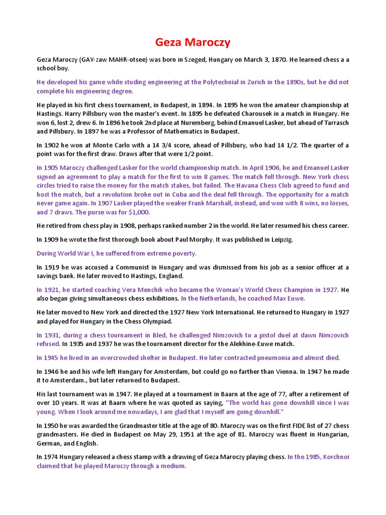 Geza Maroczy | Download Free PDF | Chess Players | Sports