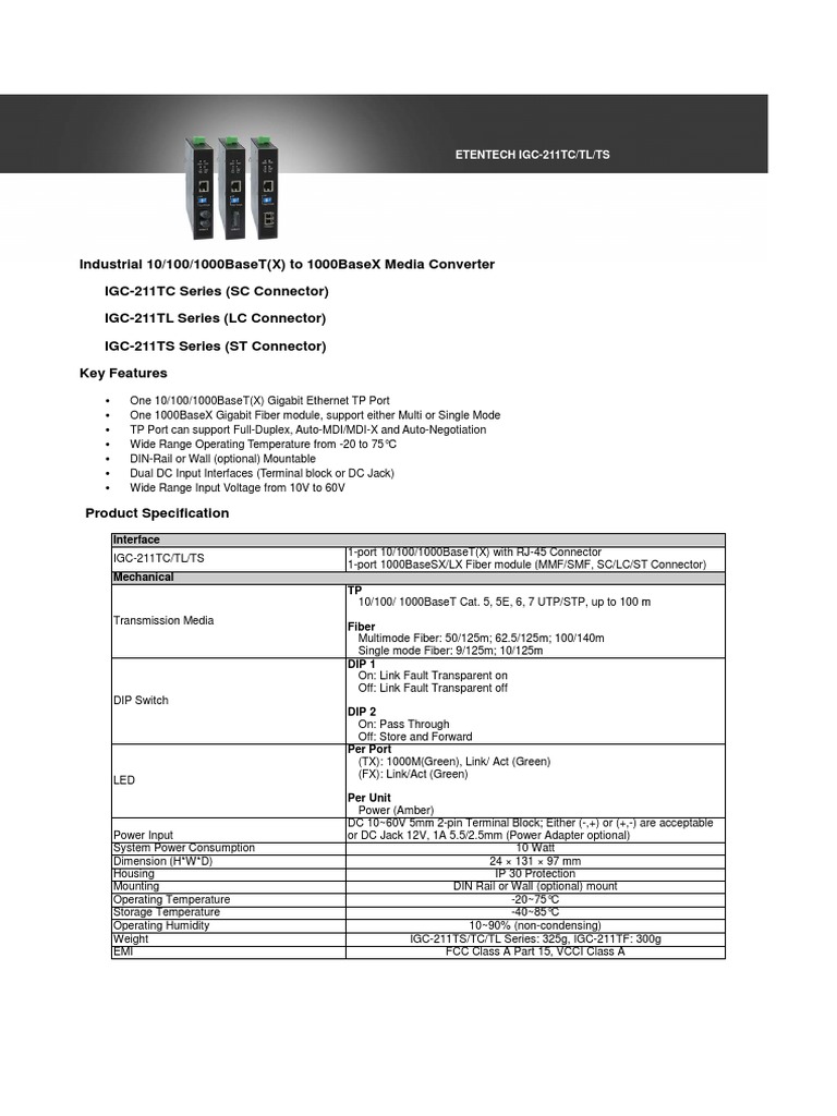Datasheet IGC-211TS-TC-TL Ver1.0 ENG 20190430 | PDF | Physical Layer Protocols | Computer ...
