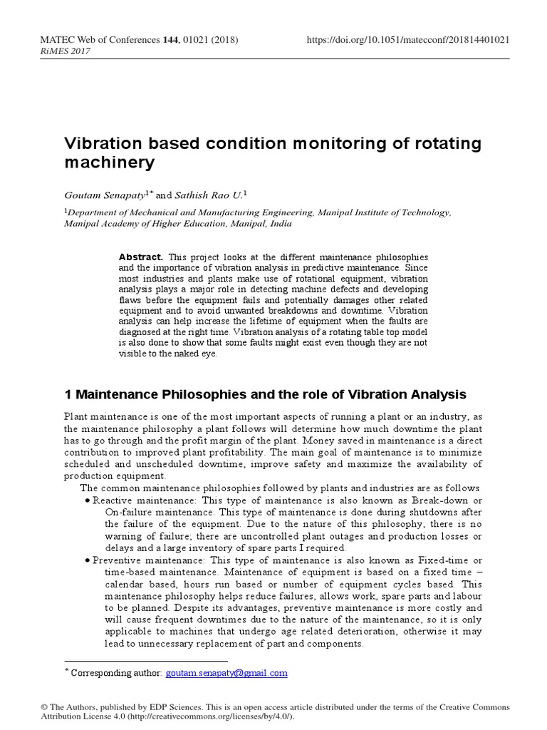 Vibration Based Condition Monitoring of Rotating M | PDF | Spectral ...