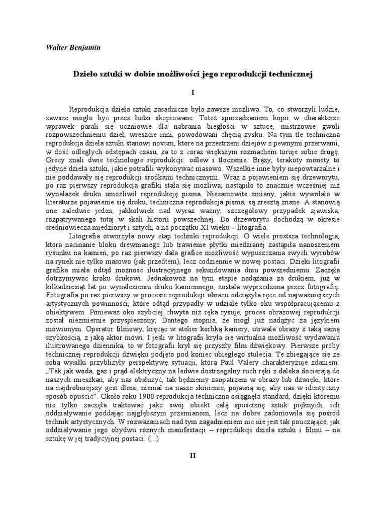 Benjamin Walter - Dzieło Sztuki W Dobie Możliwości Jego Reprodukcji ...