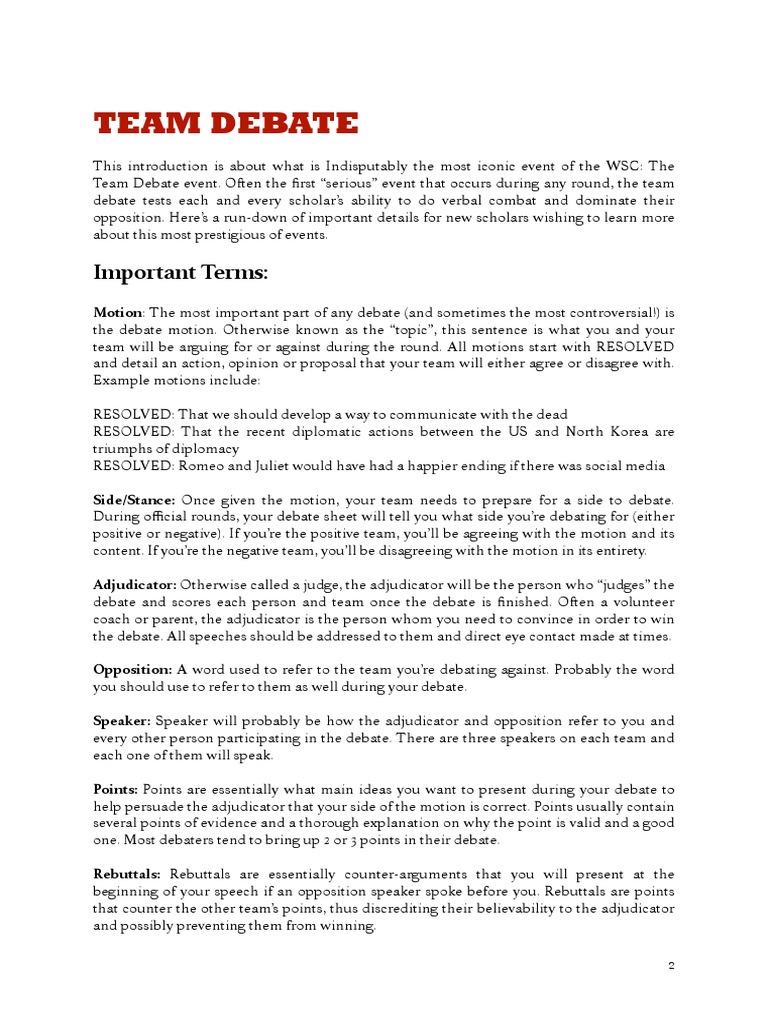 (WSC) Team Debate Guide | PDF | Immigration | English Language