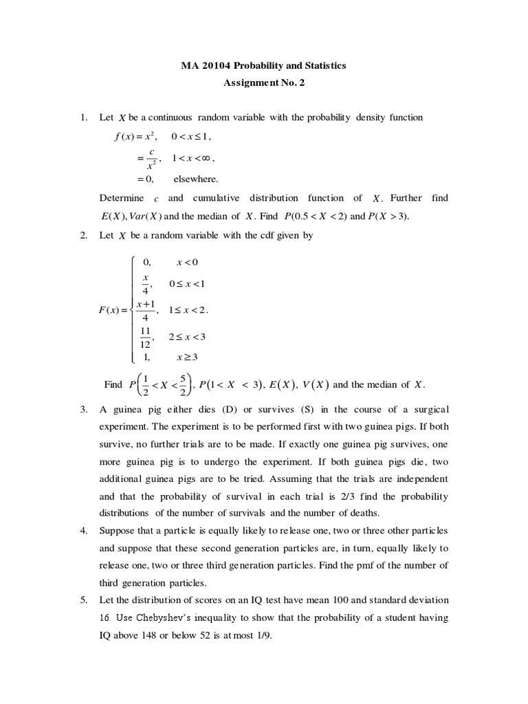 FX X X C X X: MA 20104 Probability and Statistics Assignment No. 2 ...