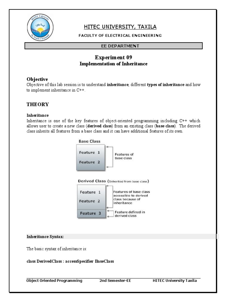 Object Oriented Programming Lab 9 Pdf Class Computer Programming Inheritance Object
