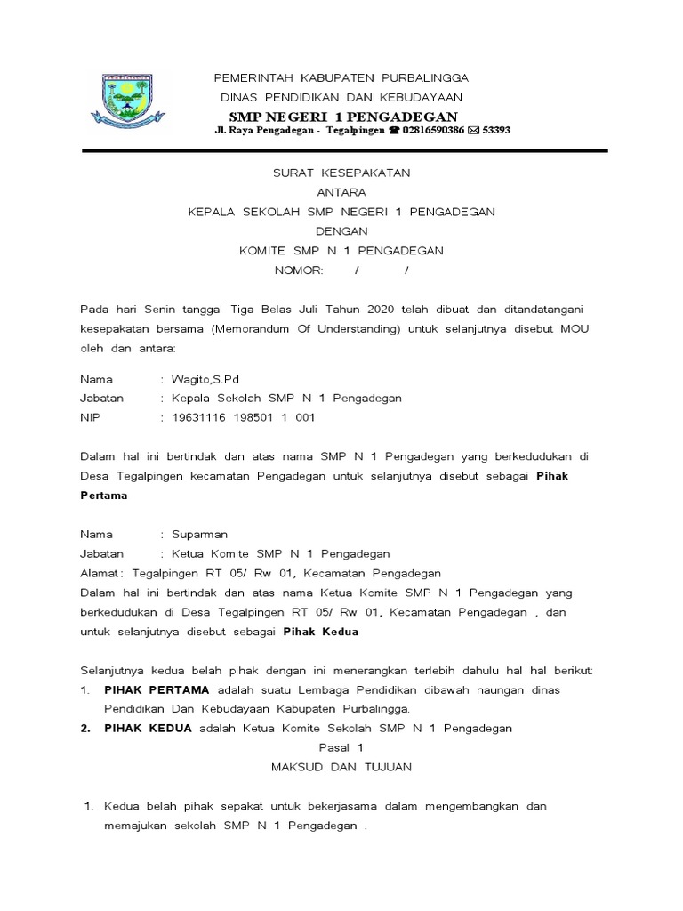 MoU SEKOLAH DENGAN KOMITE | PDF