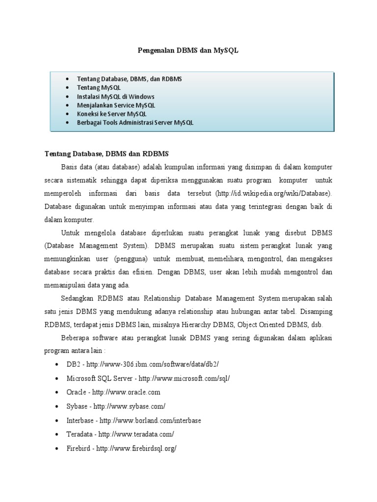 Pengenalan DBMS dan MySQL | PDF | Bisnis