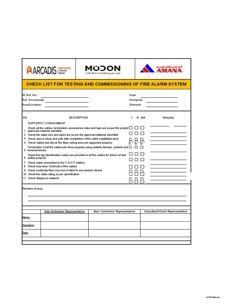 Check List For Testing and Commissioning of Fire Alarm System | PDF