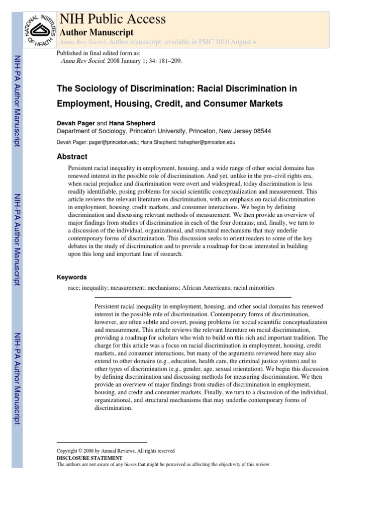 The Sociology of Discrimination Racial Discrimination | PDF | Employment Discrimination ...