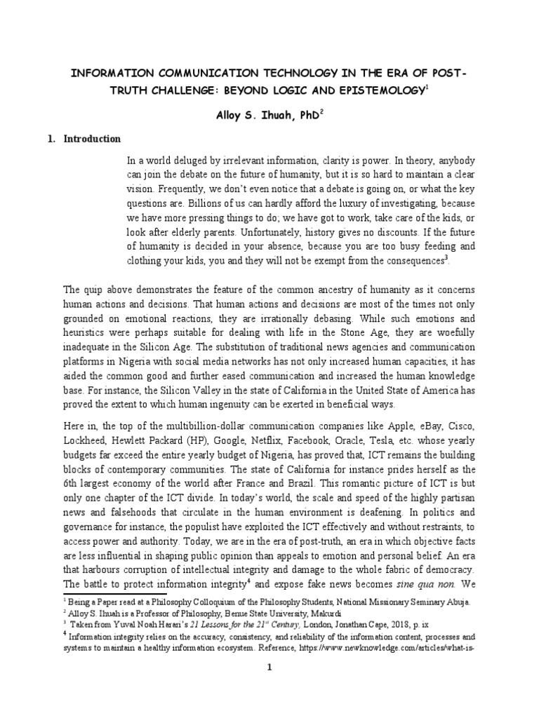 ICT & The Post Truth Challenge | PDF | Truth | Epistemology