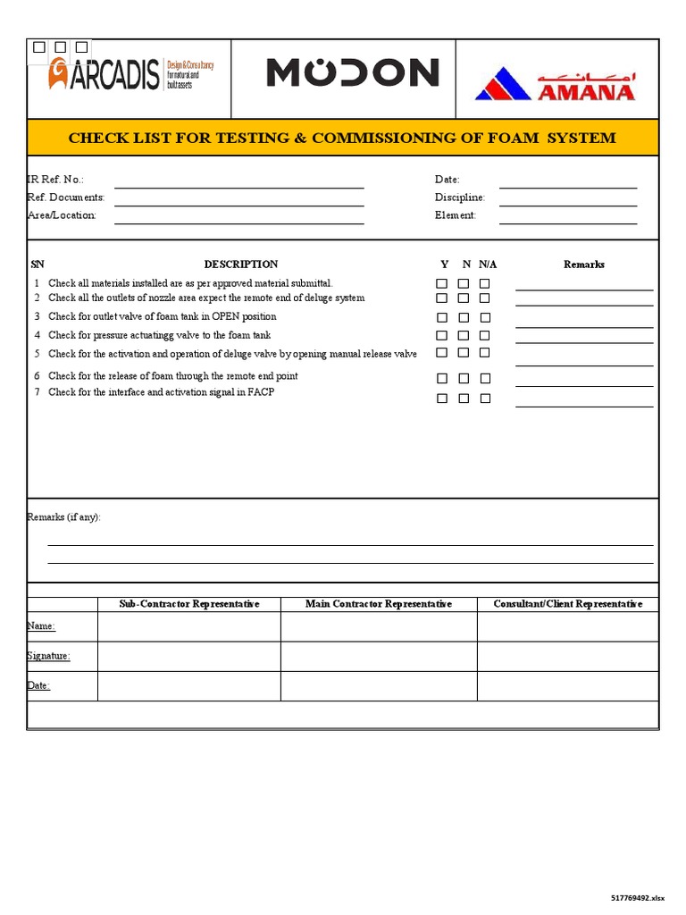 Check List For Testing And Commissioning Of Foam System Pdf