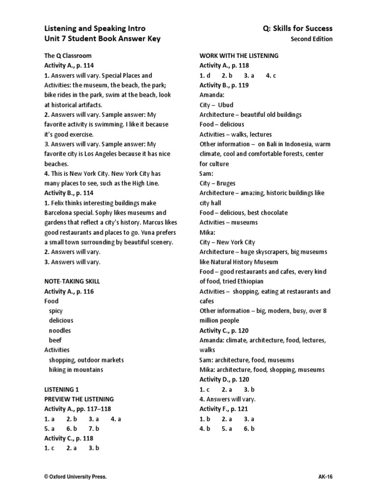 Listening and Speaking Intro Q: Skills For Success Unit 7 Student Book ...