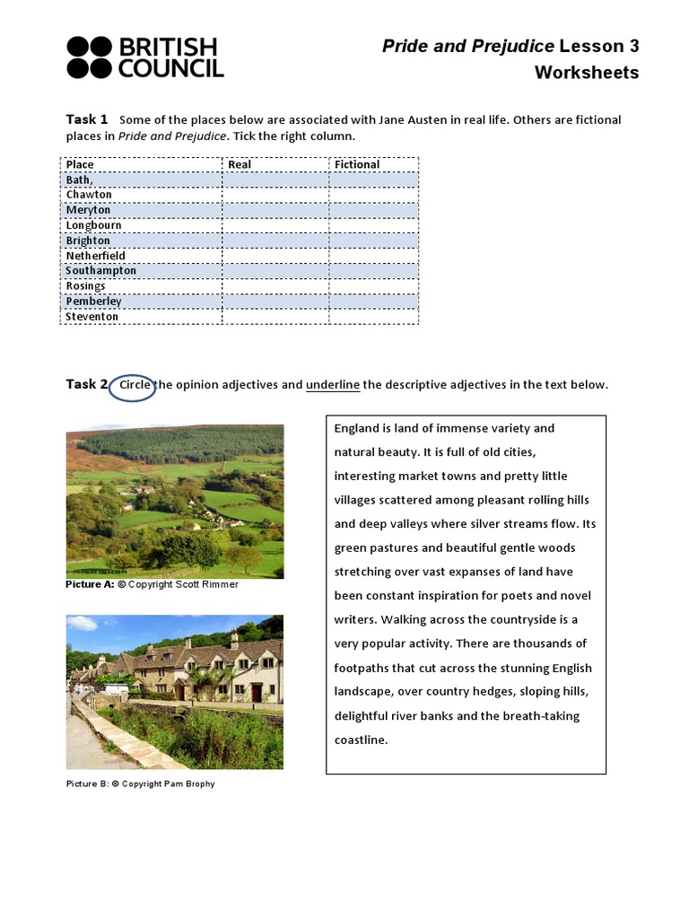 Pride and Prejudice Lesson 3 Worksheet | PDF | Pemberley | Jane Austen
