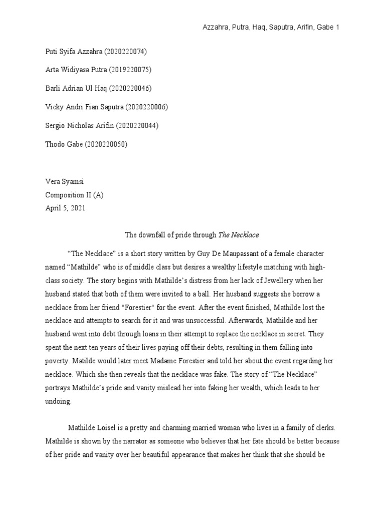 The Necklace Essay Analysis | PDF | Jewelry | Design