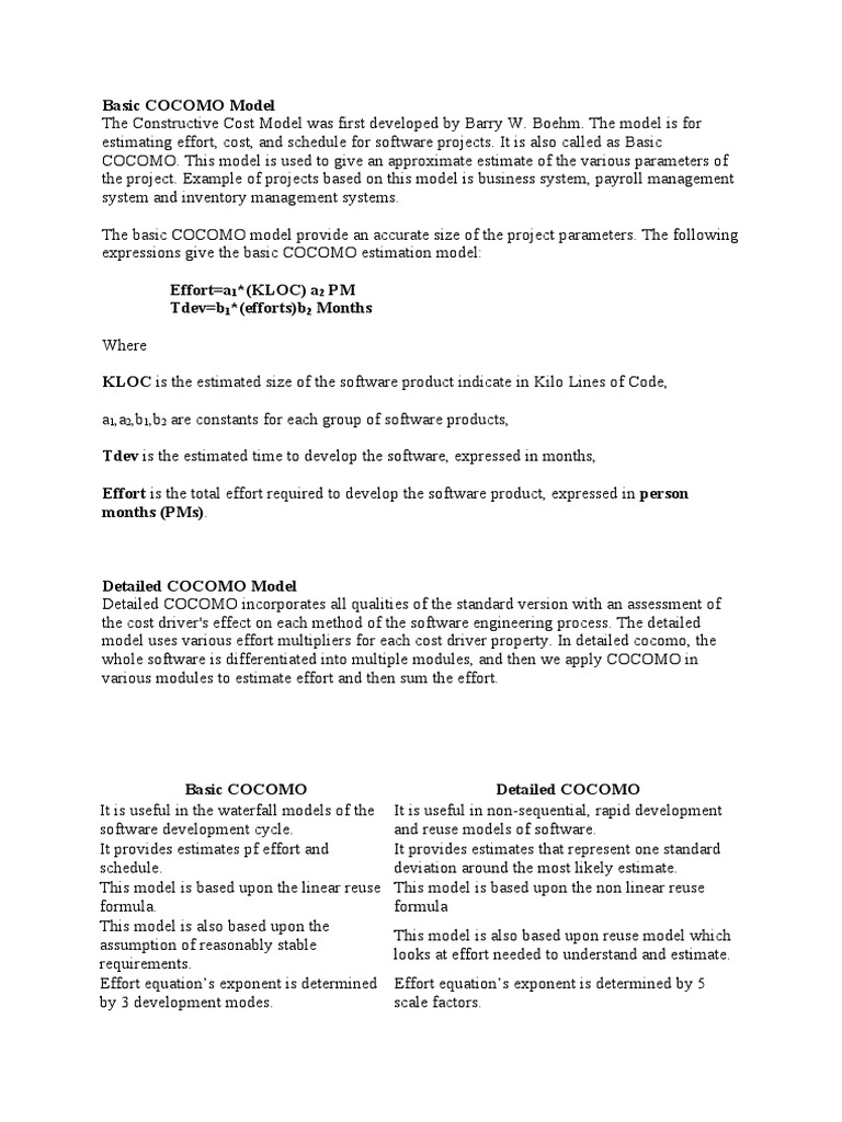 Basic COCOMO Model Vs Detailed | PDF | Software Engineering | Teaching ...