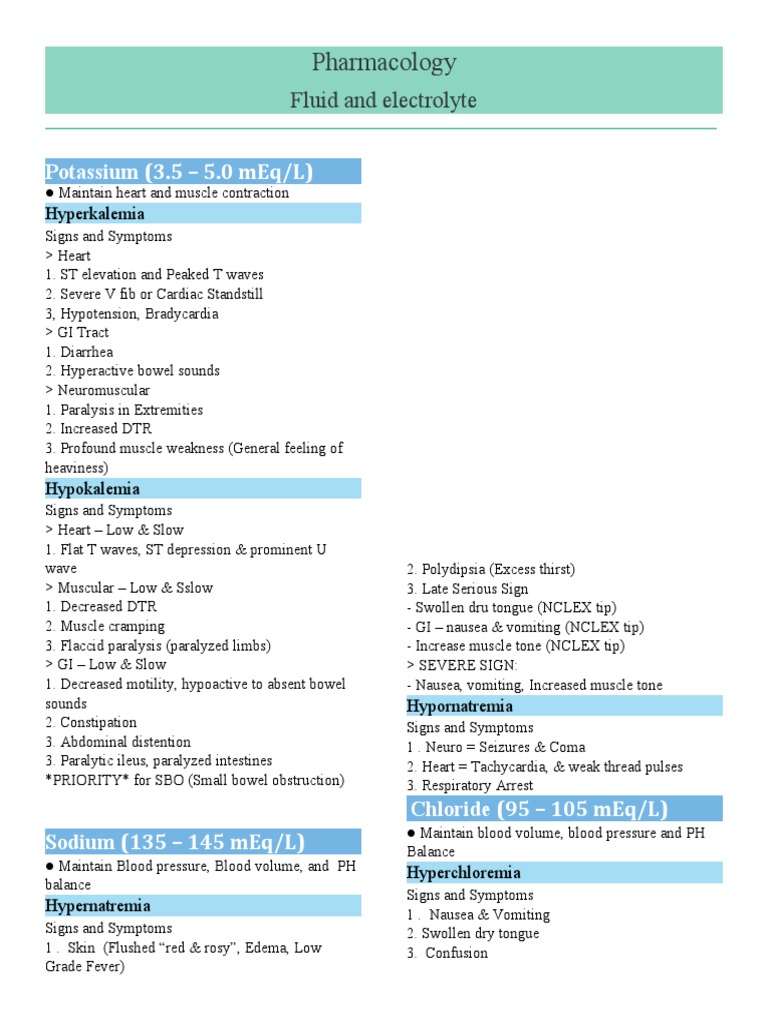 Pharmacology: Fluid and Electrolyte | PDF | Nausea | Physiology