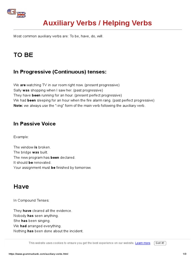 Auxiliary Verbs - Helping Verbs - GrammarBank | PDF | Language ...