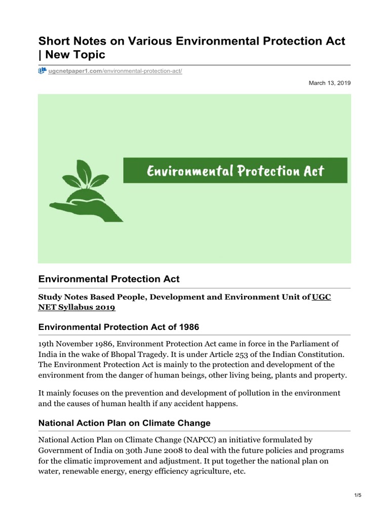 Short Notes On Various Environmental Protection Act - New Topic | PDF ...
