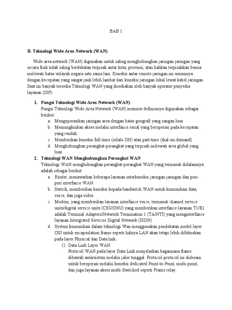 BAB 1 Materi Teknologi Layanan Jaringan Berbasis Luas WAN XI TKJ | PDF