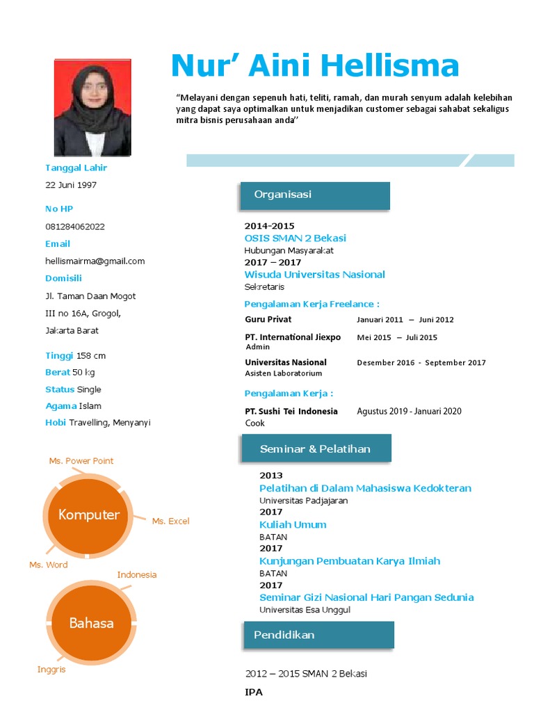CV Nur' Aini Hellisma | PDF