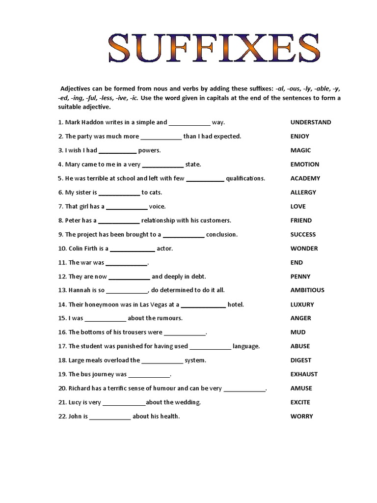 Adjectives Can Be Formed From Nous and Verbs by Adding These Suffixes | PDF