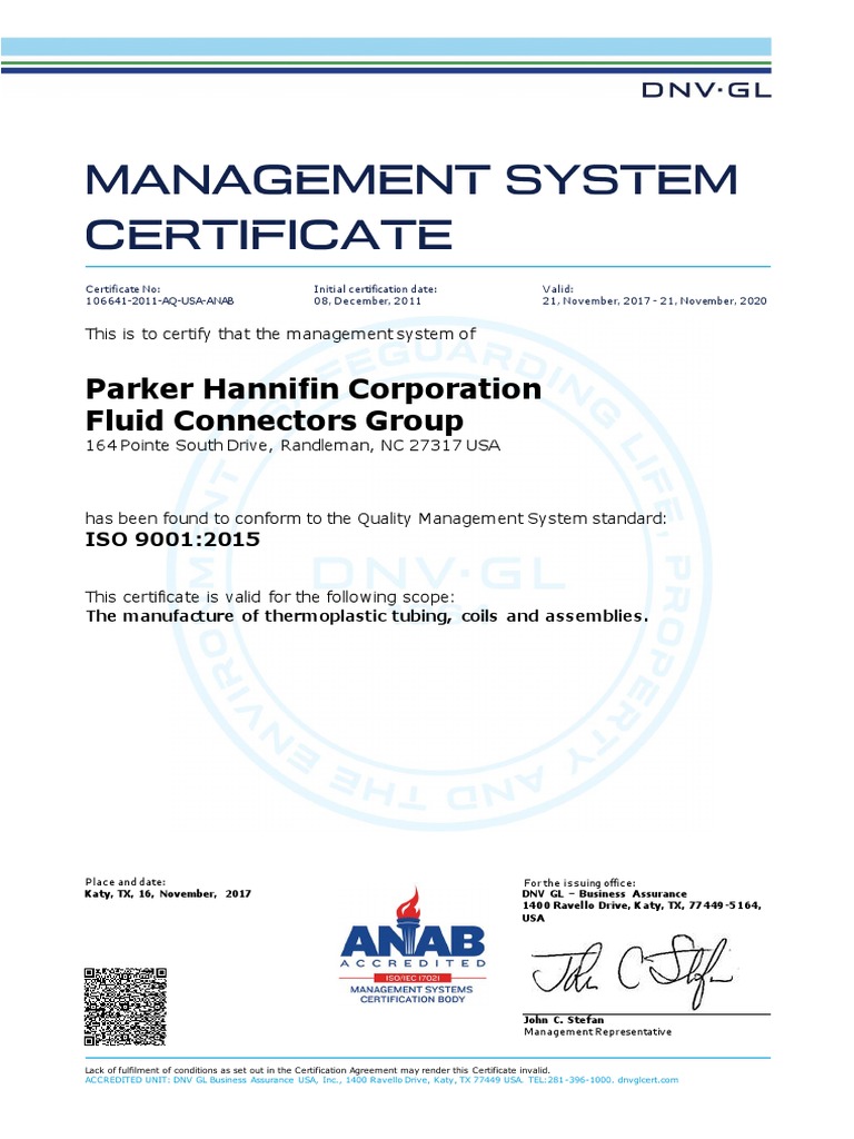 ISO 9001:2015 Certification for Parker Hannifin | PDF | Finance & Money Management | Technology ...