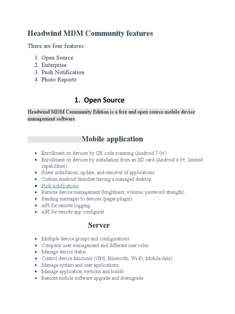 Headwind MDM Community Features | PDF | Cloud Computing | Android ... Headwind MDM Community Features | PDF | Cloud Computing | Android ...