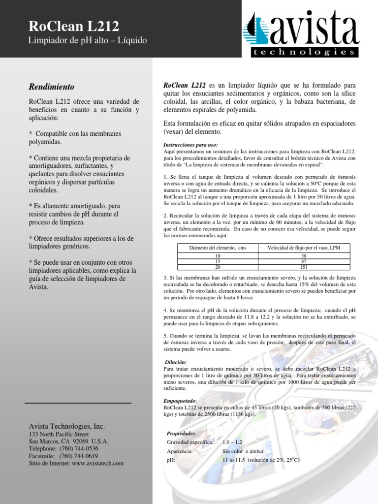 RoClean L212 SP Data | PDF | Ósmosis | Agua