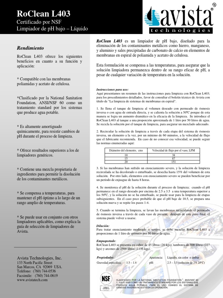 RoClean L403 SP Data | PDF | Ósmosis | Agua