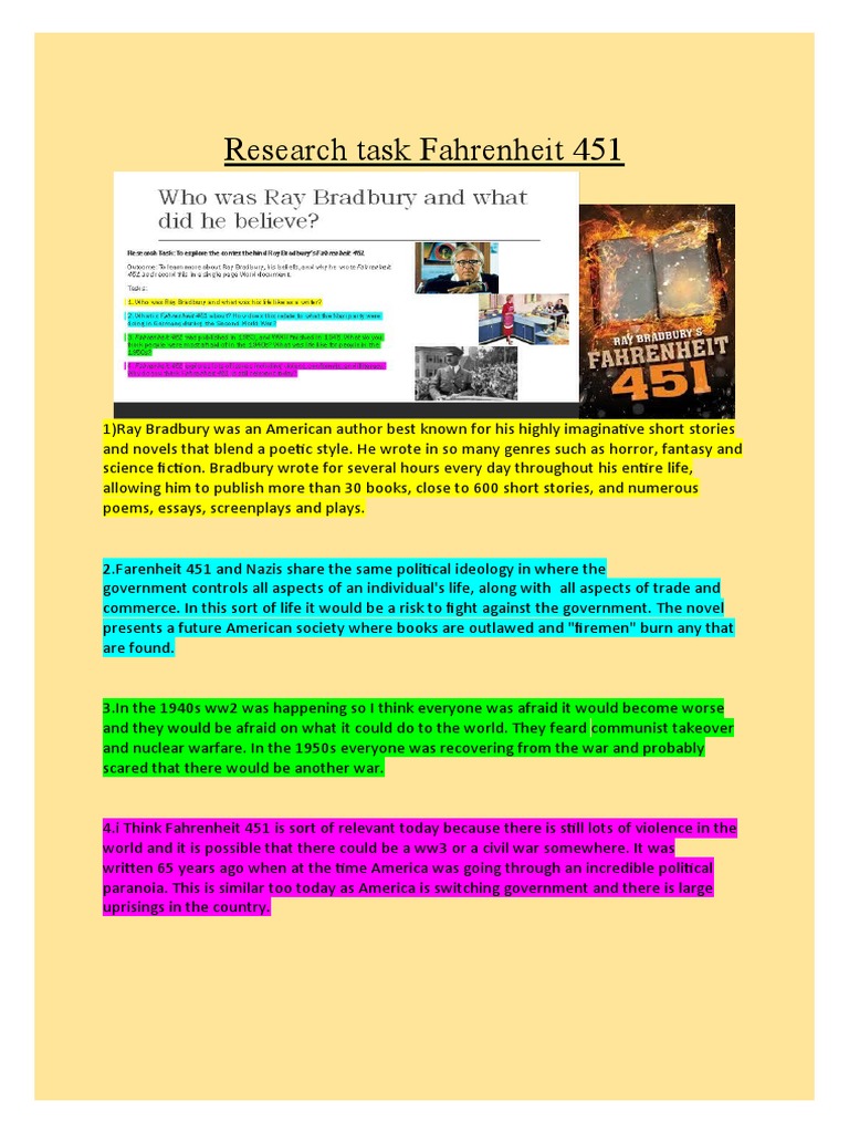 Research Task Fahrenheit 451 | PDF