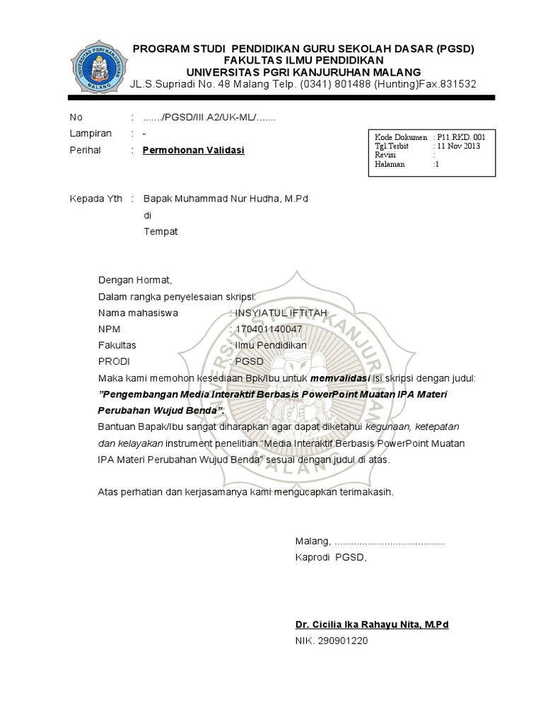 Permohonan Surat Validasi Bahasa | PDF