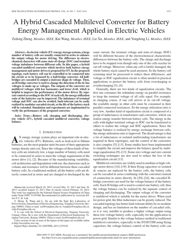 A Hybrid Cascaded Multilevel Converter For Battery | PDF | Power ...
