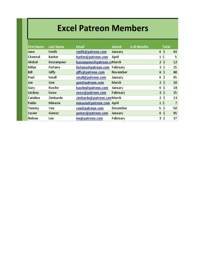 Project 1 Excel Members