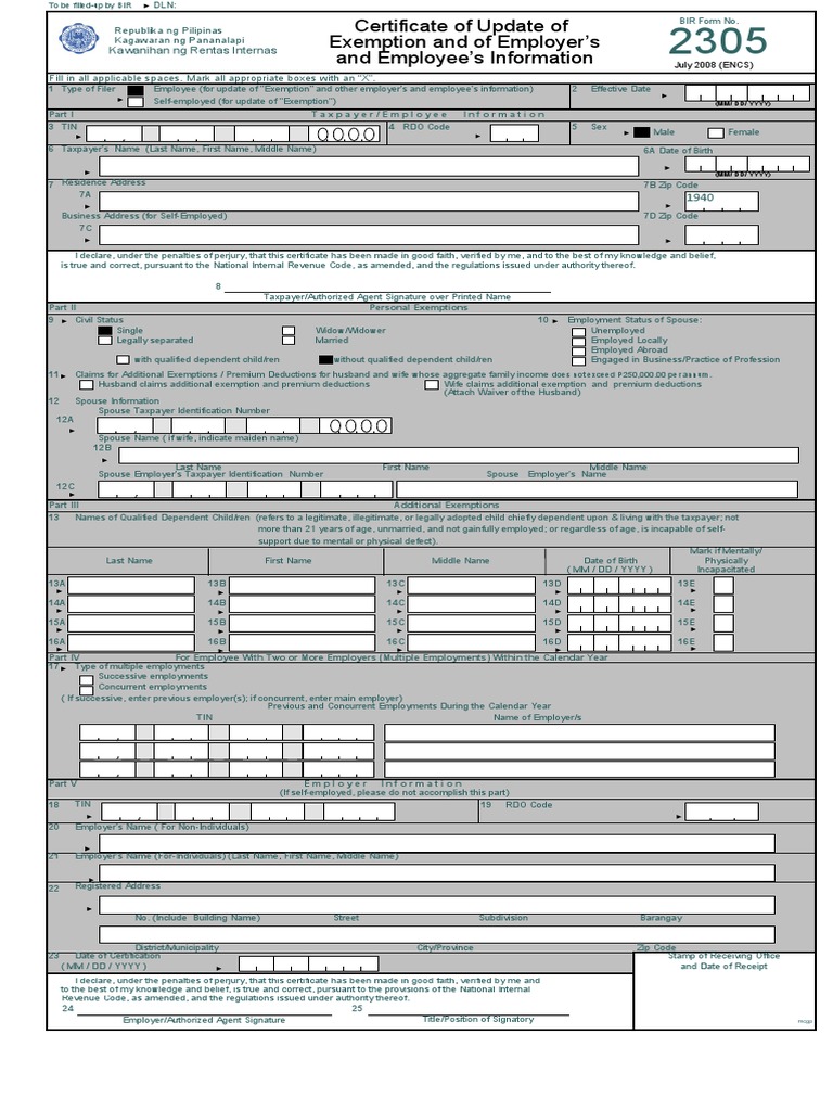 BIR Form 2305 Excel | PDF | Taxation | Taxes