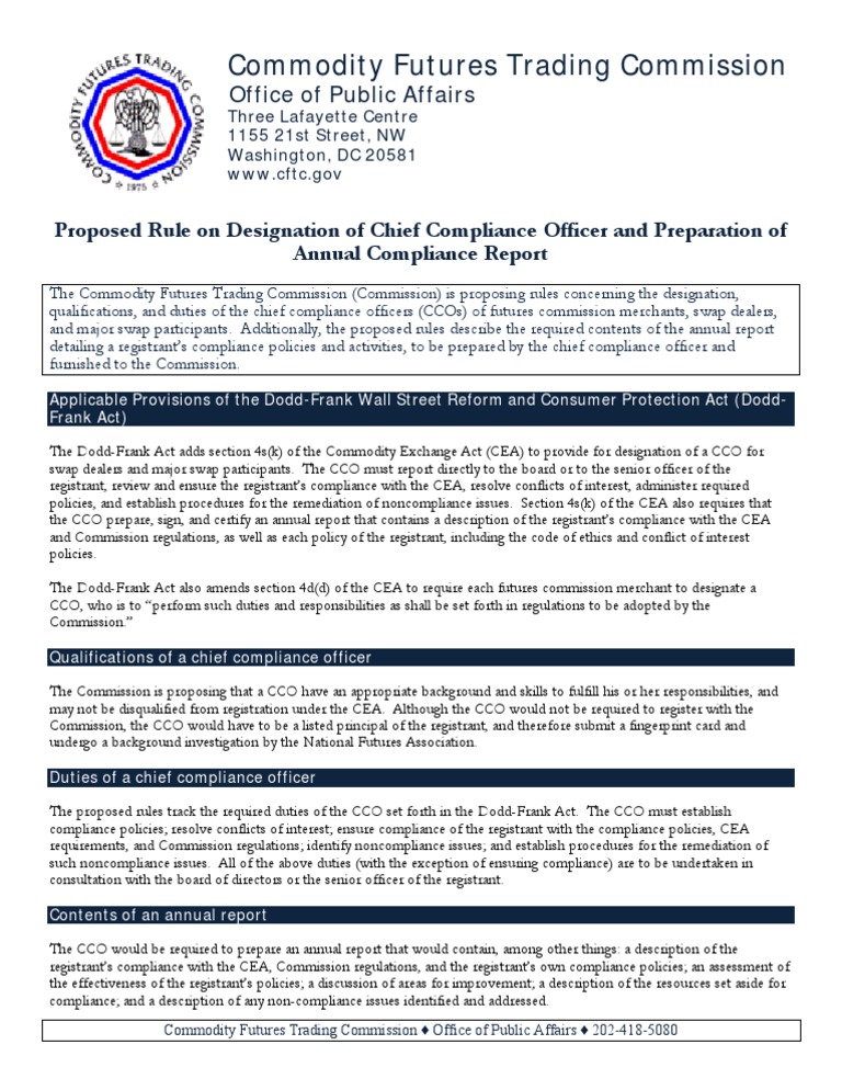 Cco Factsheet | PDF | Dodd–Frank Wall Street Reform And Consumer ...