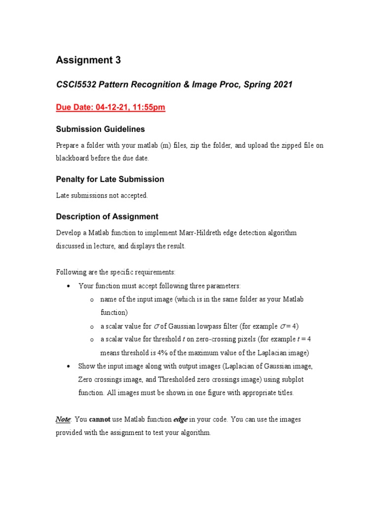Implementing the Marr-Hildreth Edge Detection Algorithm in MATLAB | PDF