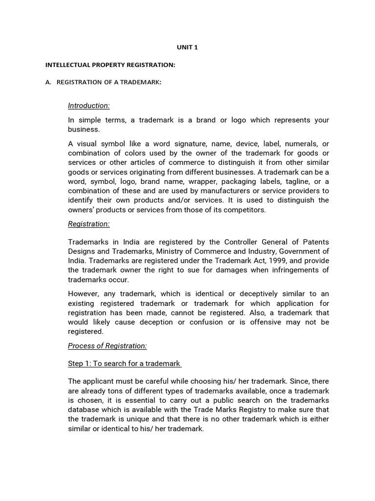 Unit 1 Intellectual Property Registration | PDF | Trademark | Novelty ...