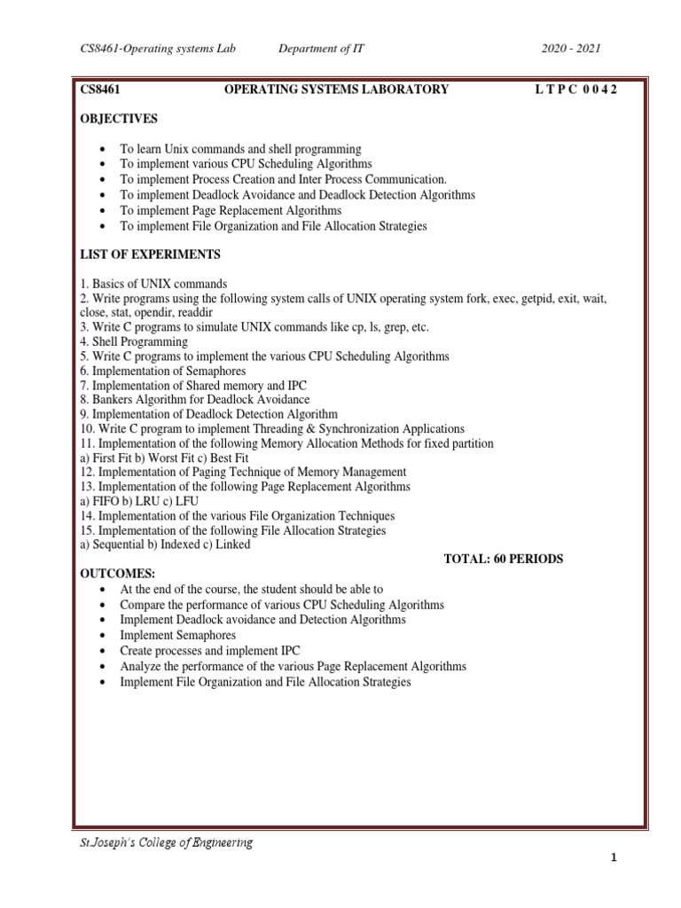 OS Lab Manual | PDF | Computer Engineering | Information Technology Management