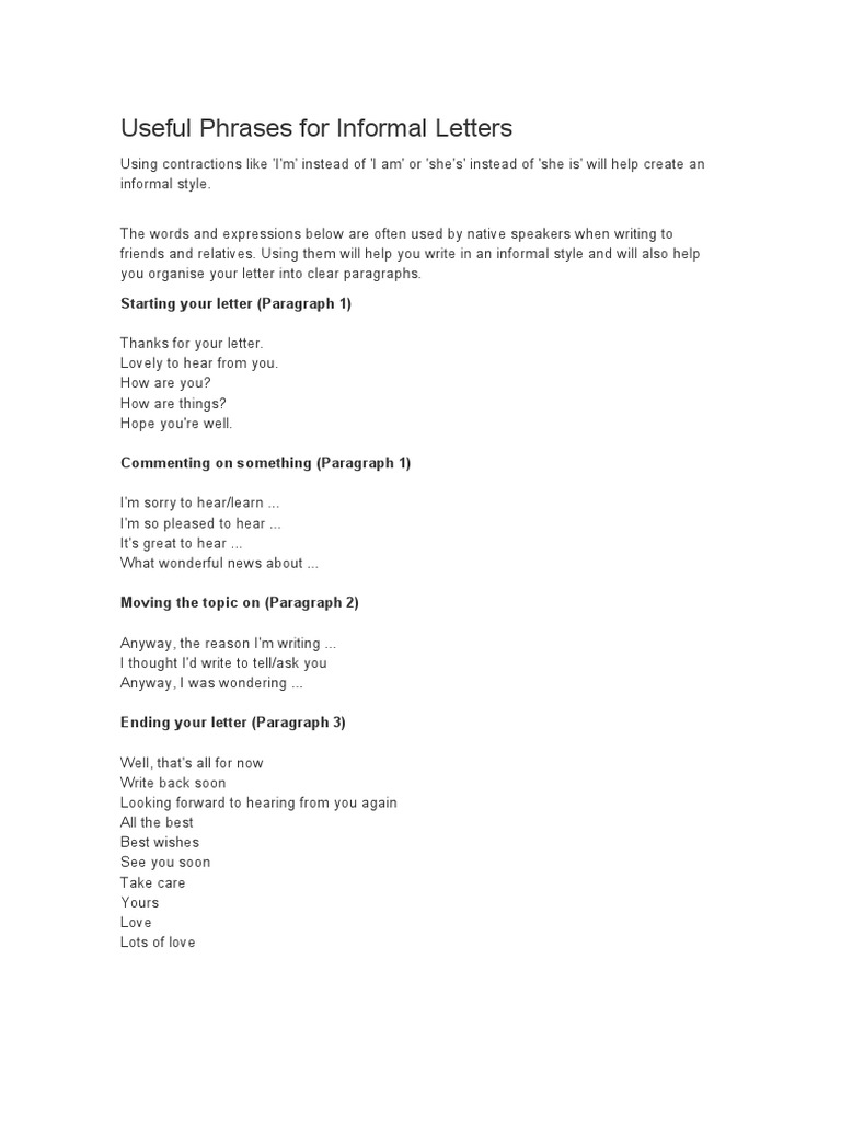 Informal Letter Writing Phrases | PDF
