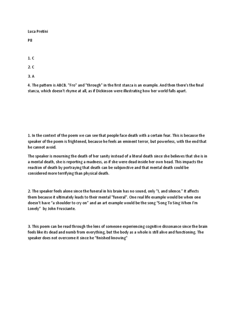 Analysis of Dickinson's "Funeral in My Brain" | PDF