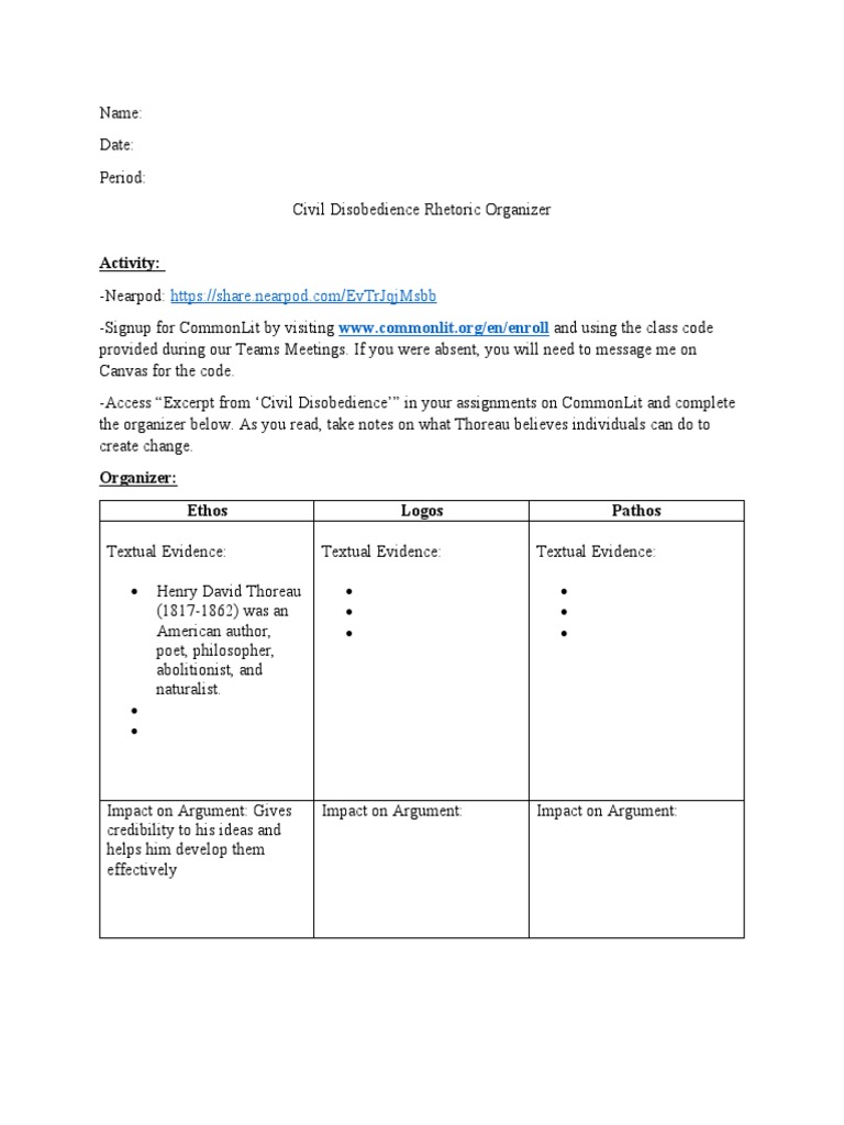 Civil Disobedience Rhetoric Organizer | PDF