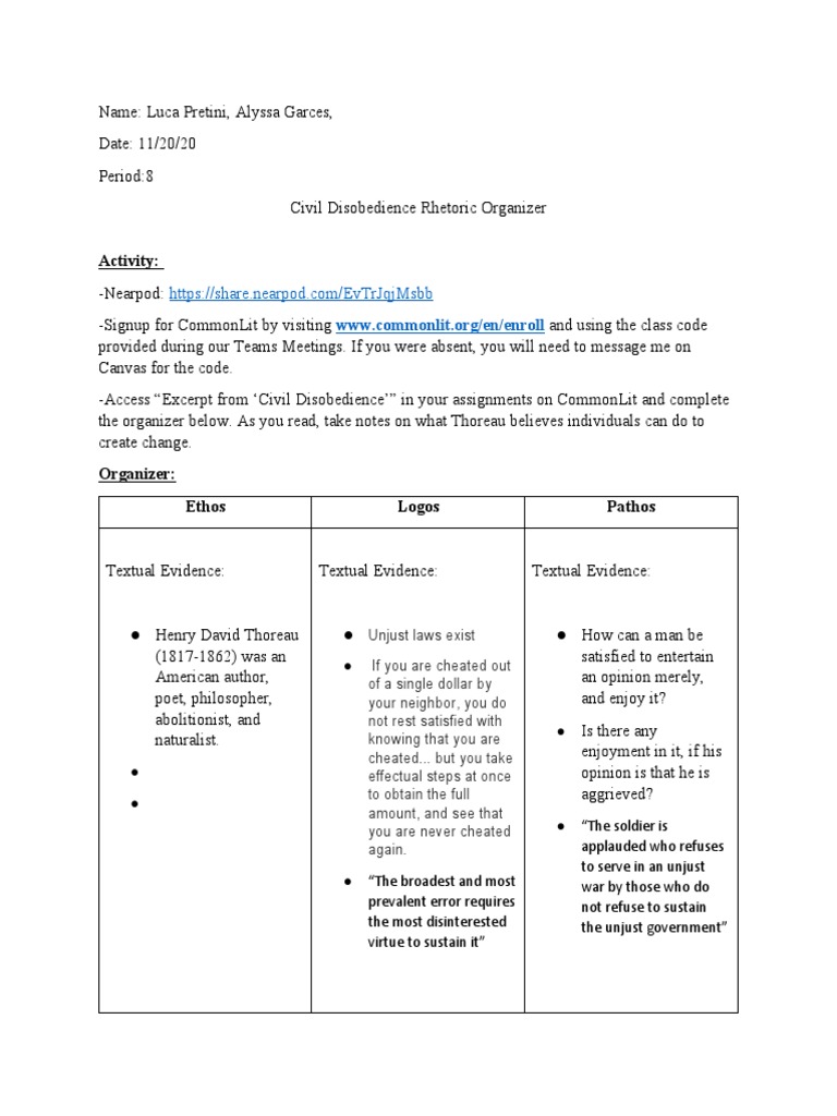 Civil Disobedience Rhetoric Organizer | PDF | Epistemology ...